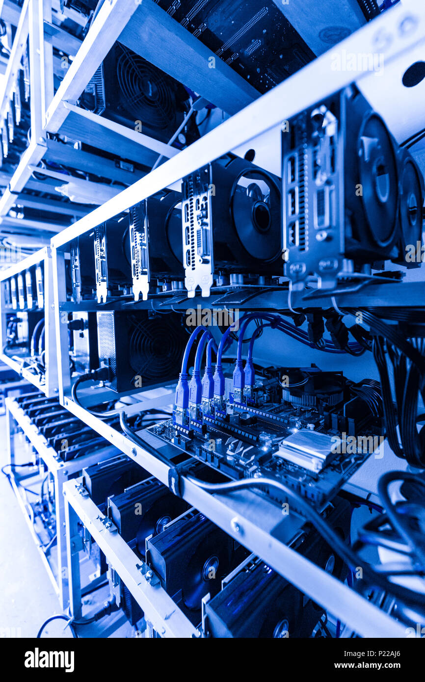 Cryptocurrency mining rig using graphic cards to mine for digital ...
