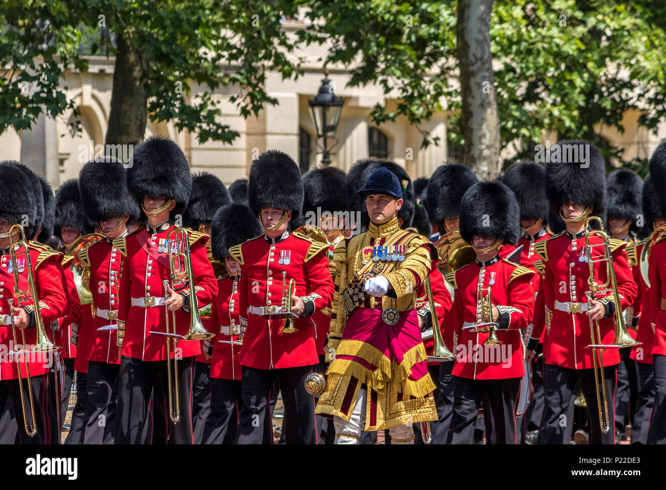 The Massed Bands of the Guards Division marching along The Mall at The ...