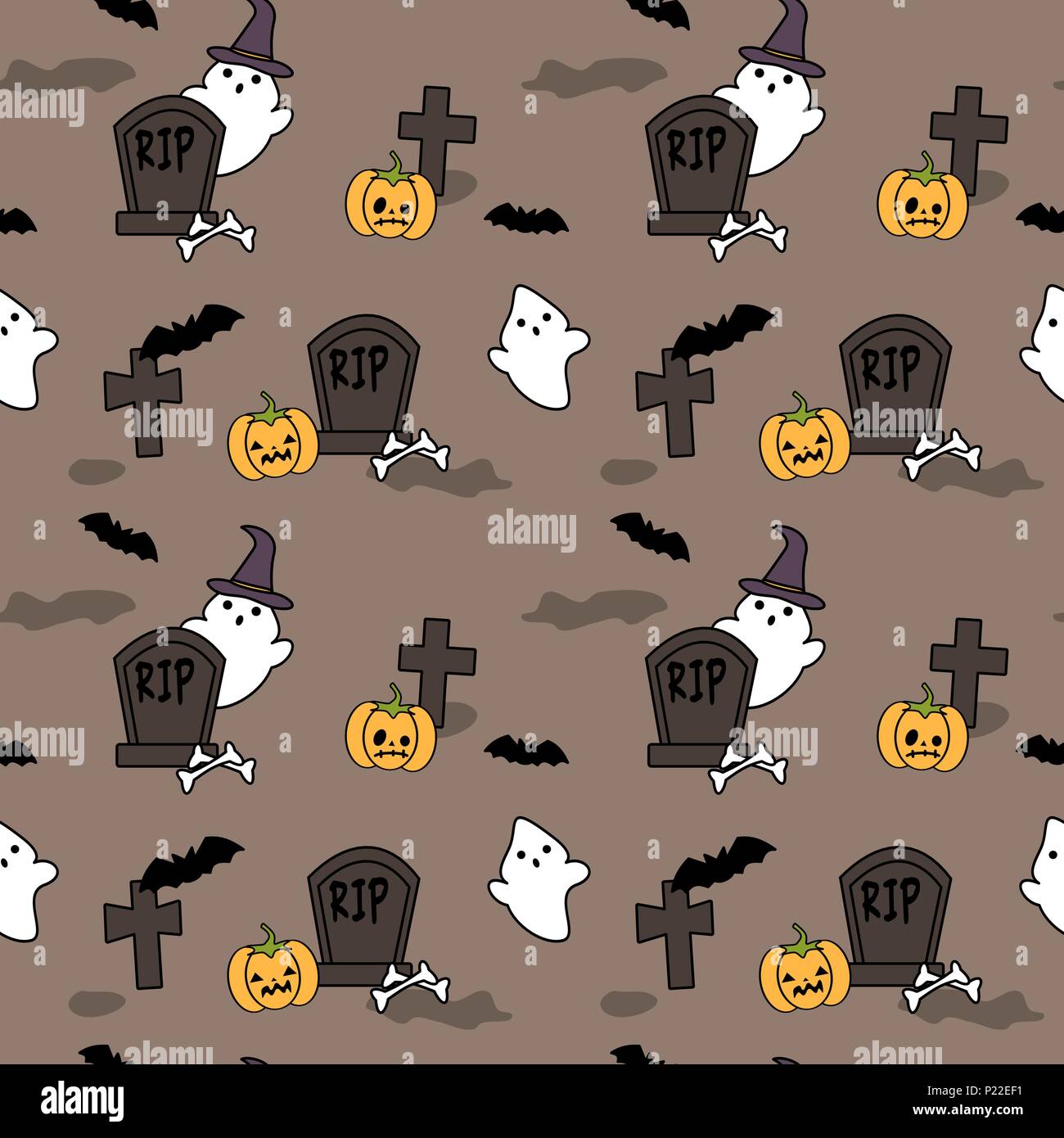 cute cartoon halloween seamless vector pattern background illustration ...