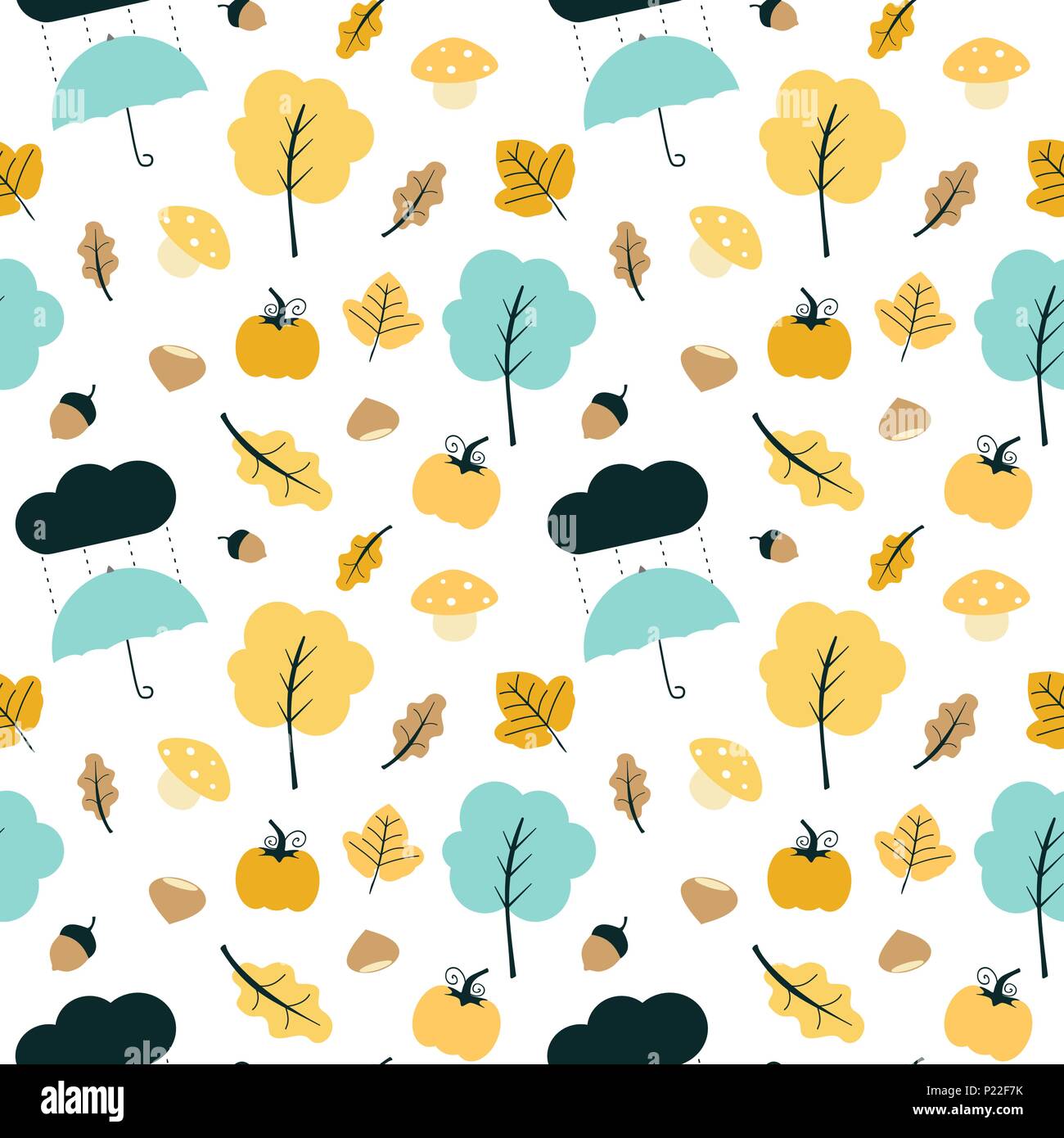 cute colorful fall autumn mix seamless vector pattern background ...