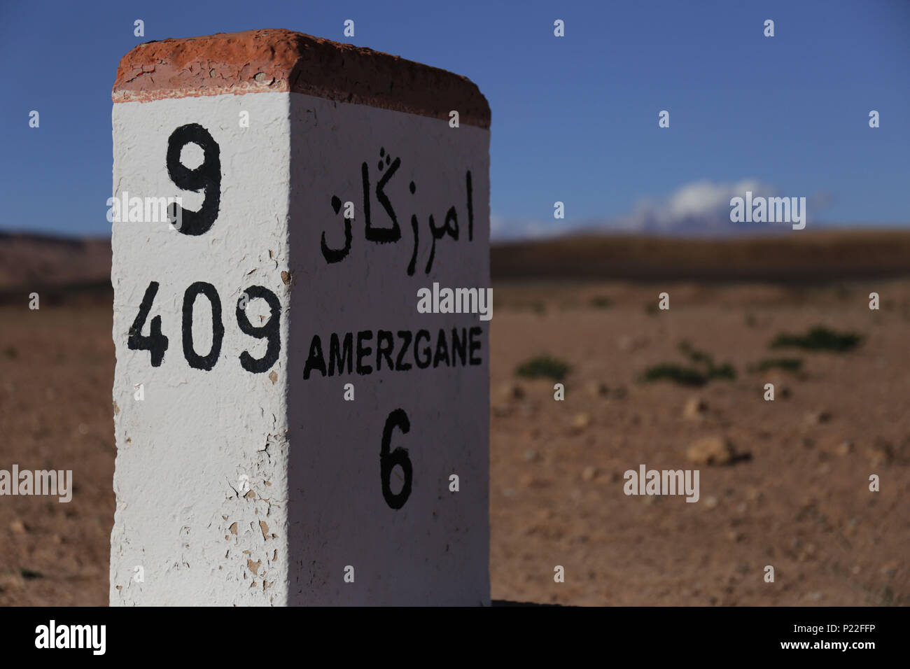 Morocco, Amerzgane, N9 road, milestone Stock Photo - Alamy