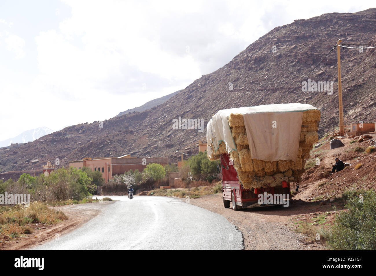 Morocco, N9 road, Taddart, fully loaded truck on the roadside Stock ...