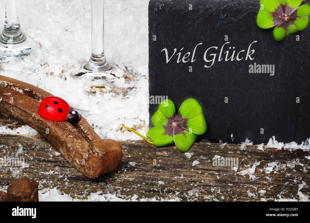 Good luck 'Viel Glück', horseshoe, lucky clover, lucky beetle and ...