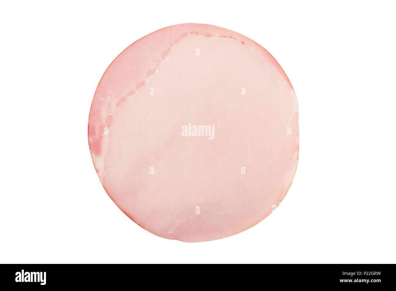 top view of one round slice of smoked pork loin ham texture isolated on ...
