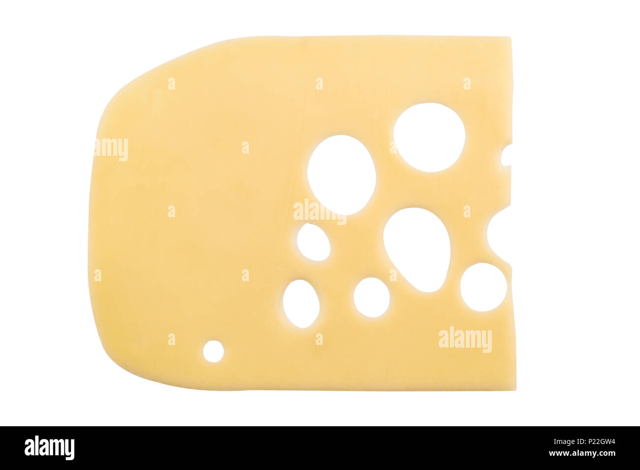 top view closeup of one square cheese smoked slice with holes isolated ...