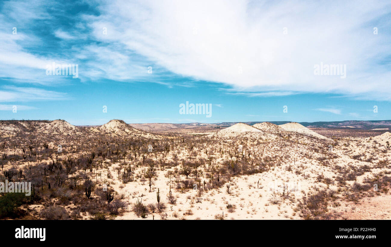 Aerial panoramic view of the desert of the Baja California peninsula in ...