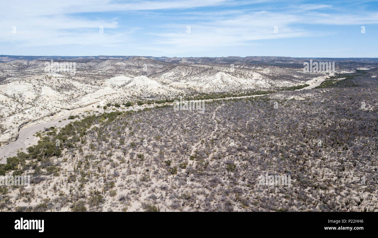 Aerial panoramic view of the desert of the Baja California peninsula in ...