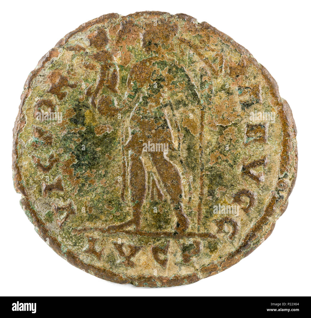 Ancient Roman copper coin of Emperor Magnus Maximus. Reverse Stock ...