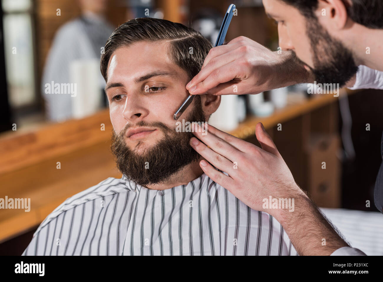 Close up shot barber cutting hi-res stock photography and images - Alamy