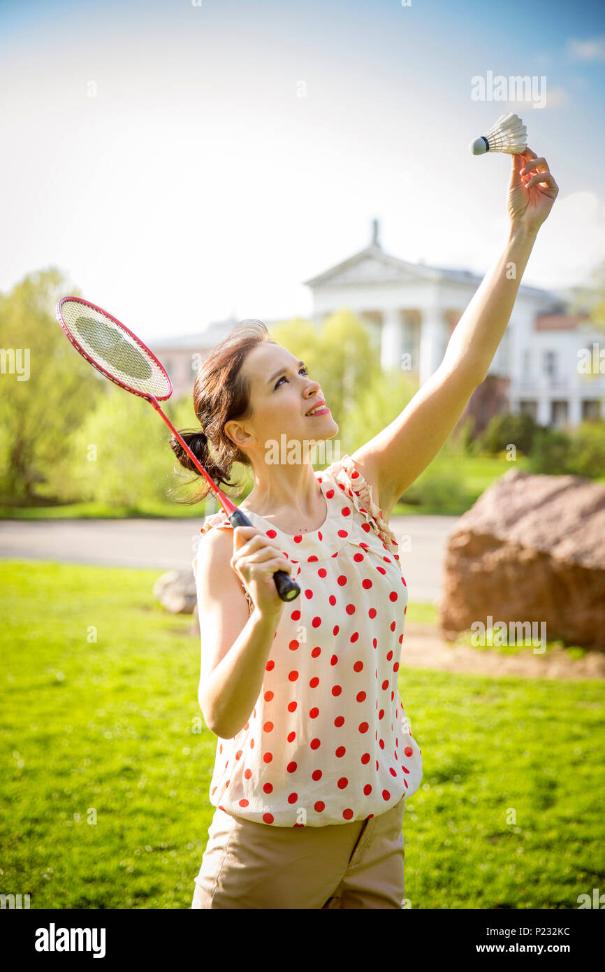 Beautiful girl playing badminton hi-res stock photography and images ...