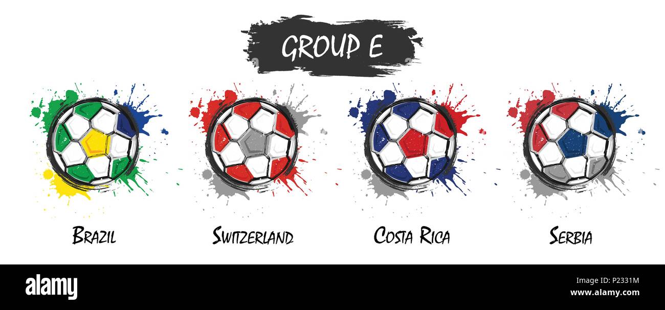 Set of national football team group E . Realistic watercolor art paint ...