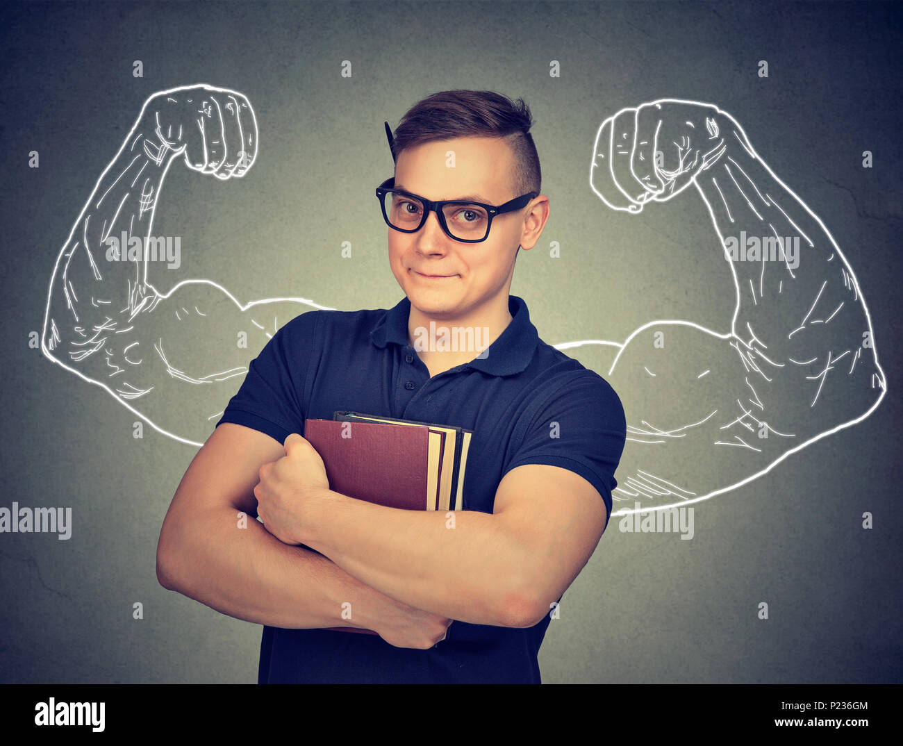 Strong nerd man with books Stock Photo - Alamy