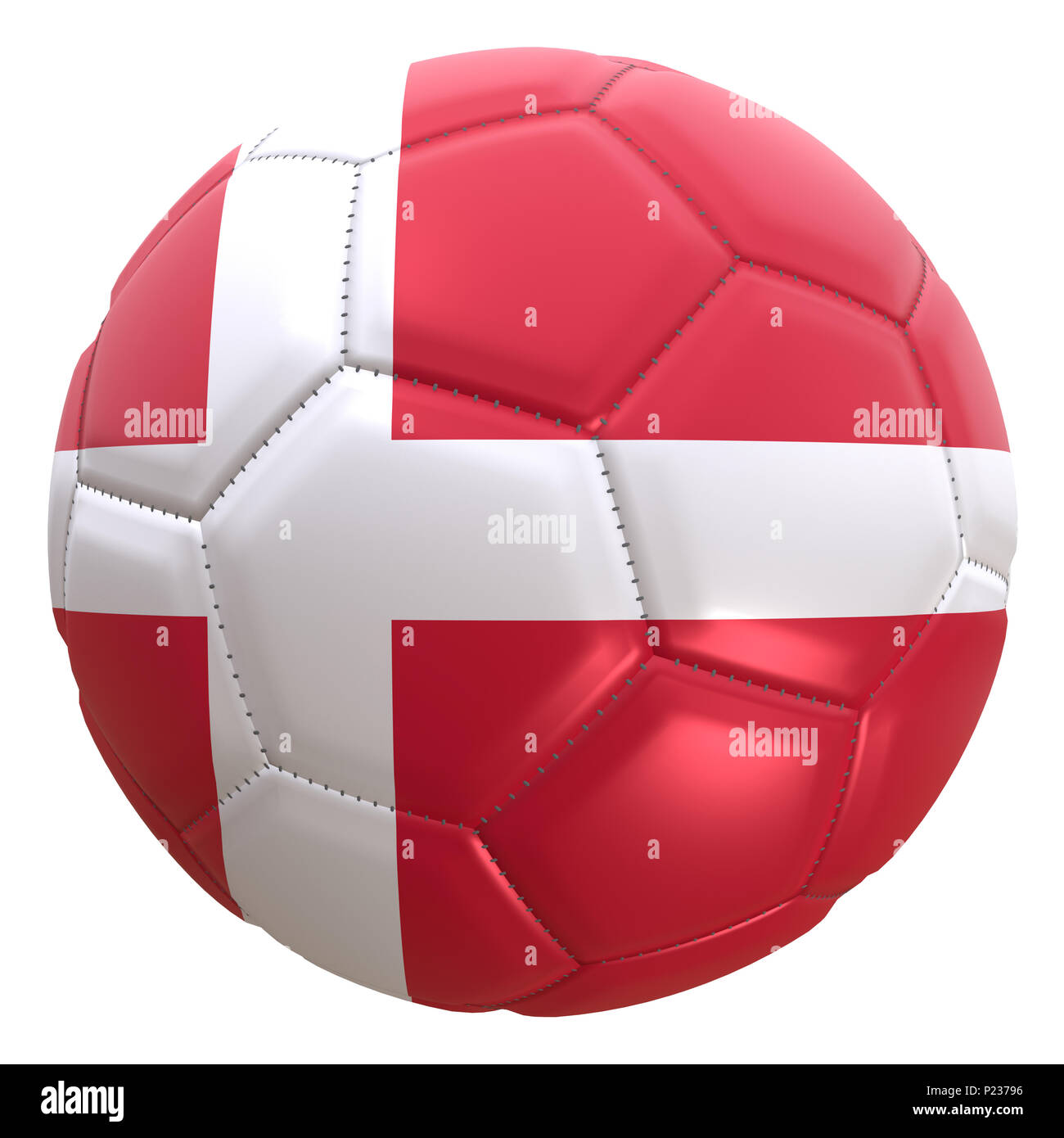 3d rendering of a Denmark flag on a soccer ball. Denmark is one of the ...