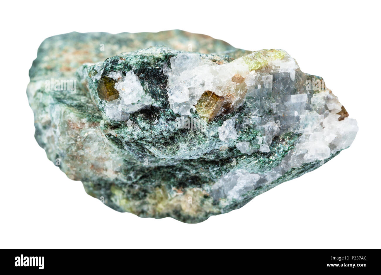 macro shooting of natural mineral - Chrysoberyl crystals in rough beryl ...