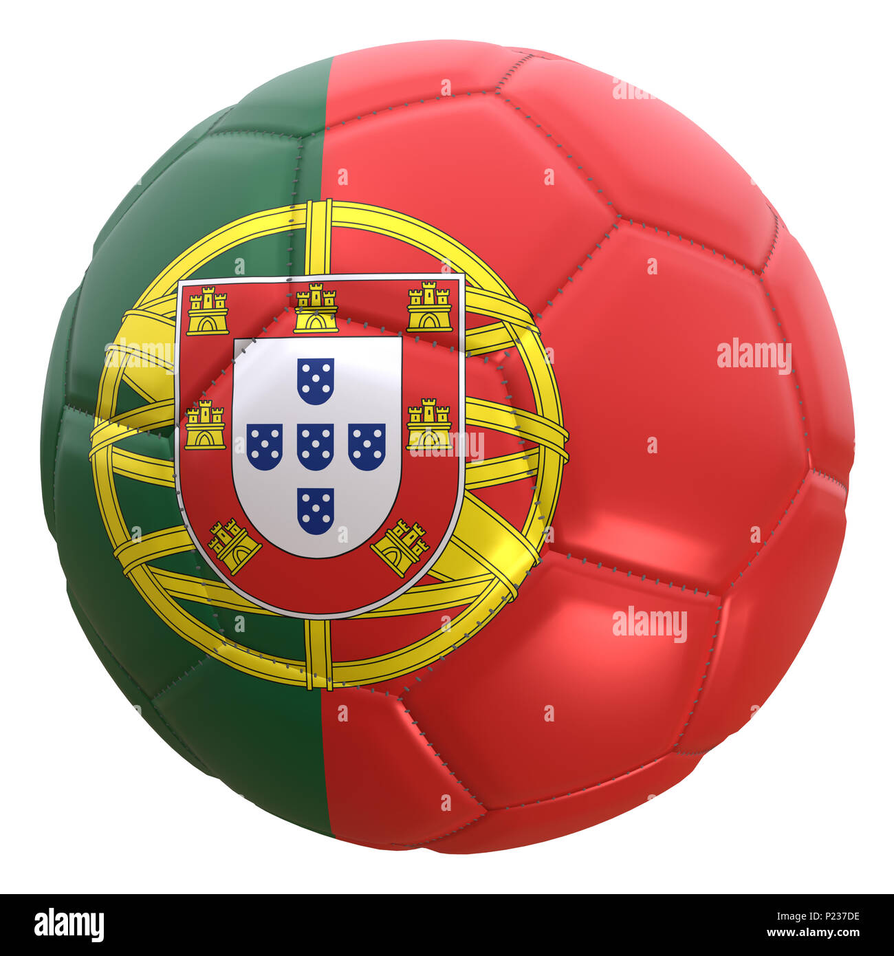 3d rendering of a Portugal flag on a soccer ball. Portugal is one of ...