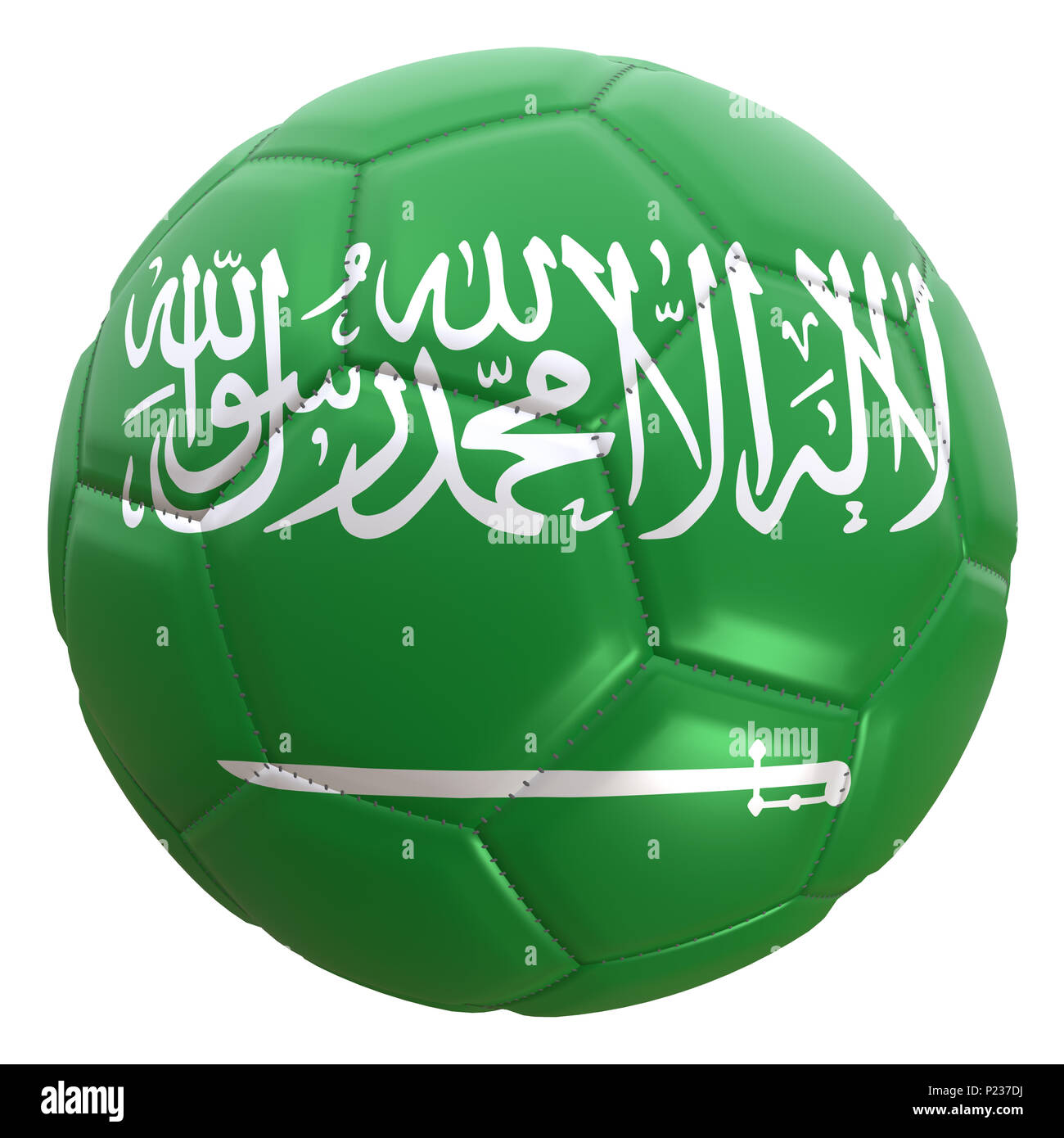 3d rendering of a Saudi Arabia flag on a soccer ball. Saudi Arabia is ...