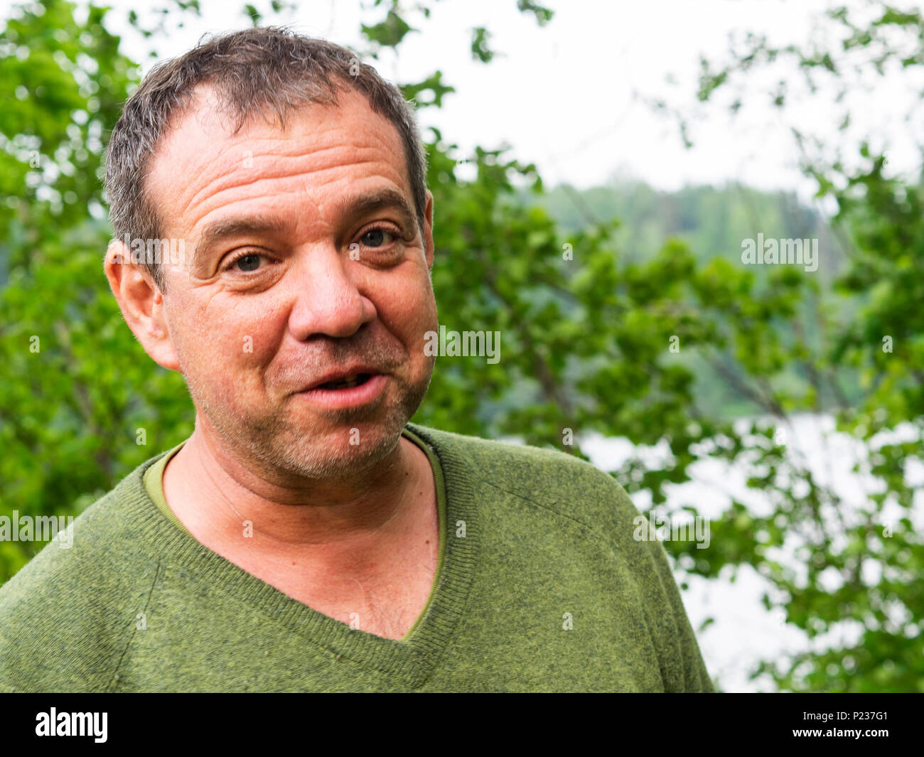 Surprised Caucasian middle-aged man outdoor Stock Photo - Alamy