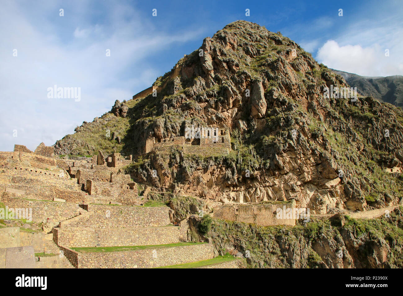 Inca Fortress with Terraces and Temple Hill in Ollantaytambo, Peru ...