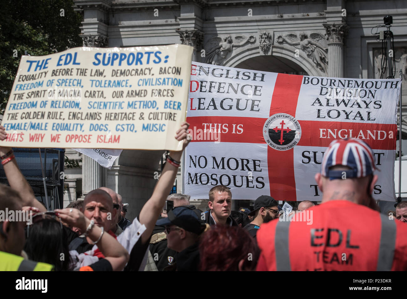 London, July 16th 2016. Up to 150 English Defence League take part in a ...