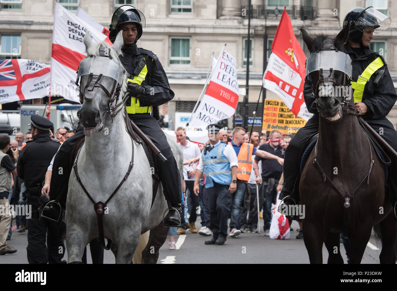 London, July 16th 2016. Up to 150 English Defence League take part in a ...