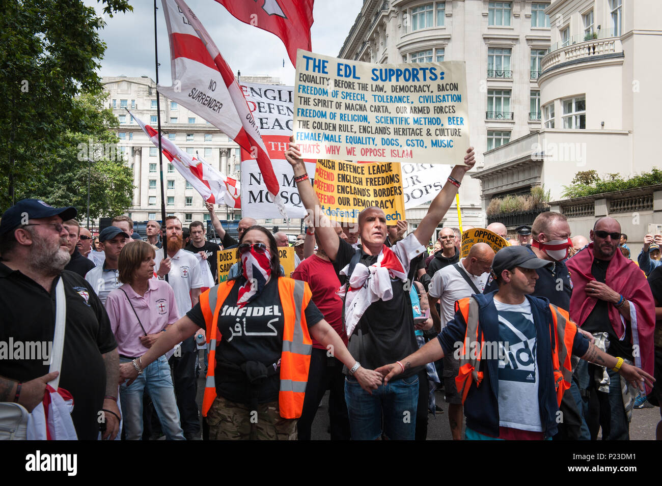 London, July 16th 2016. Up to 150 English Defence League take part in a ...