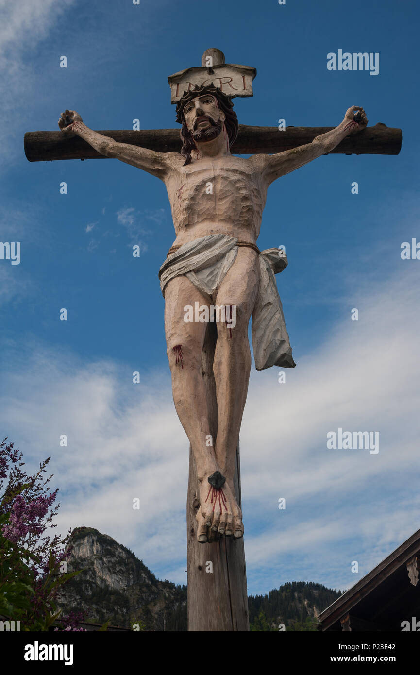 Oberammerga, Germany, wooden Jesus figure on the cross Stock Photo - Alamy