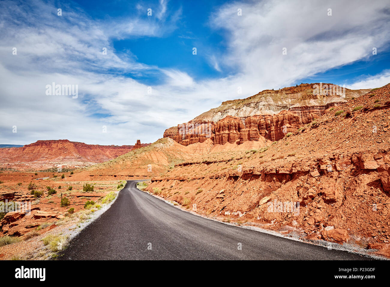 Scenic road in the Capitol Reef National Park, Utah, USA Stock Photo ...