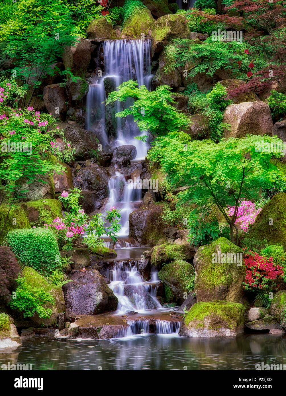 Waterfall at Japanese Gardens. Portland, Oregon Stock Photo - Alamy
