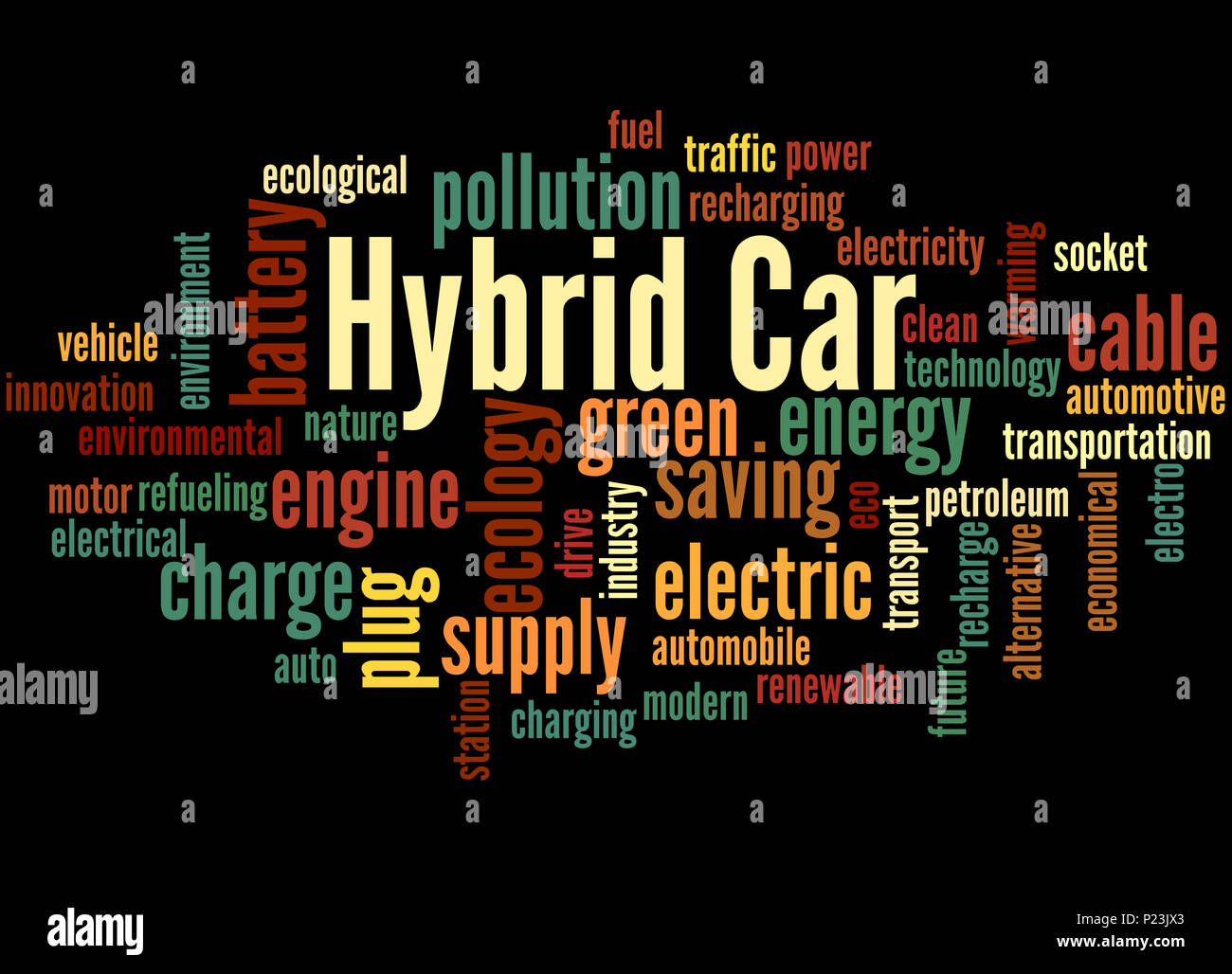 Hybrid car, word cloud concept on black background Stock Photo - Alamy
