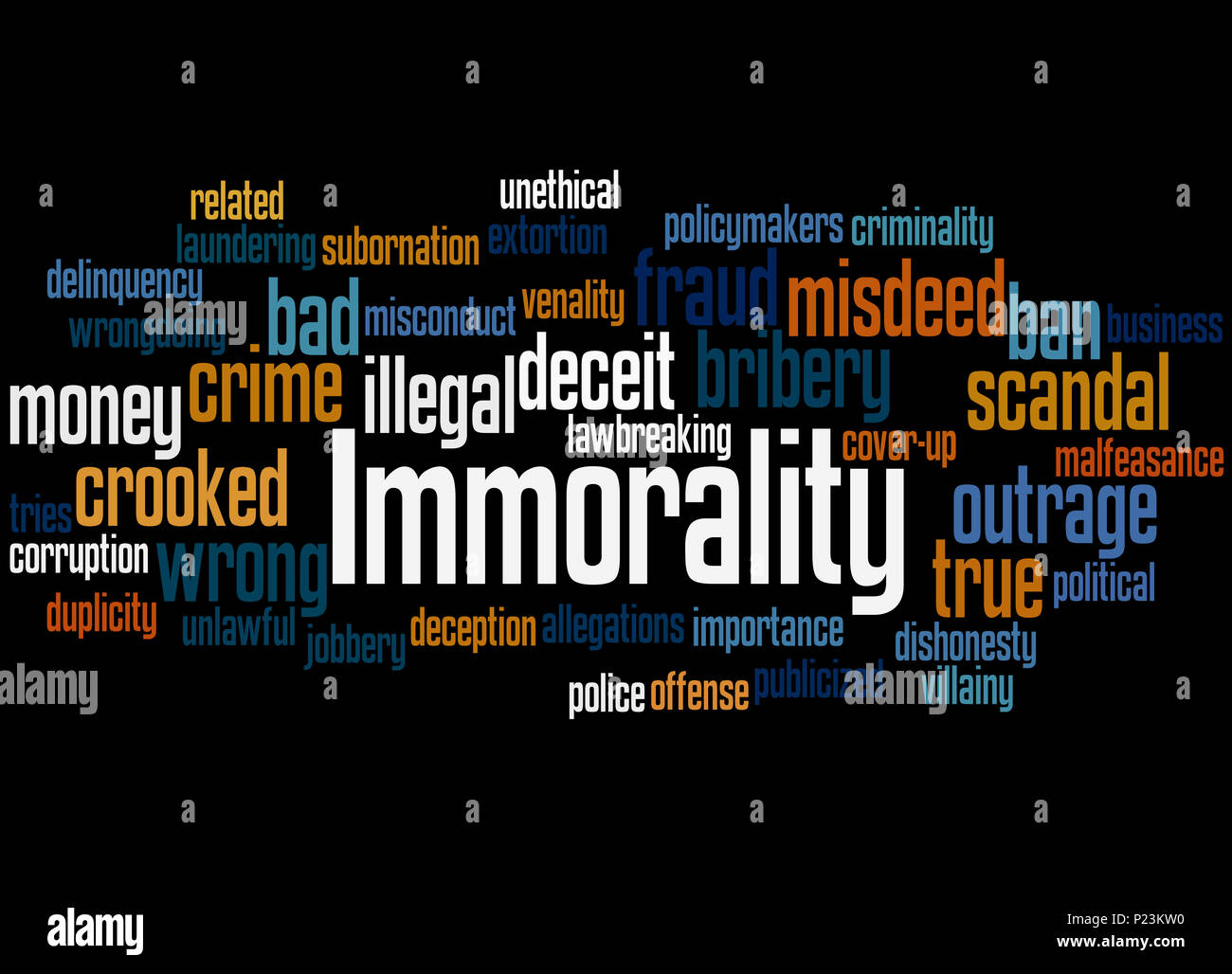 Immorality, word cloud concept on black background Stock Photo - Alamy