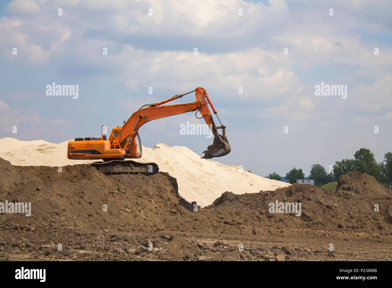 Photo of excavator. Construction site digger. Industrial machinery on ...