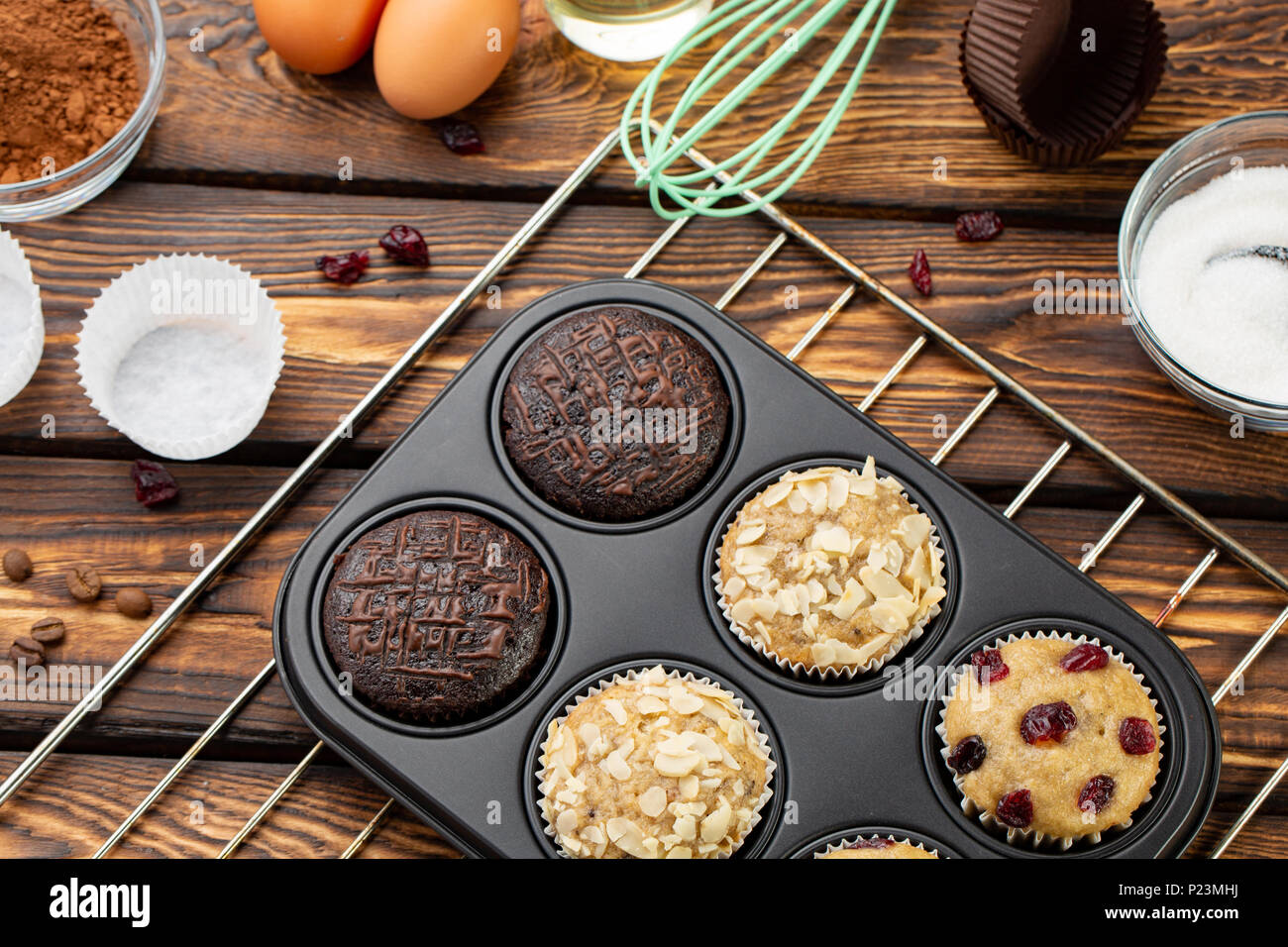 The process of making muffins in bright silicone forms. Cooking process ...