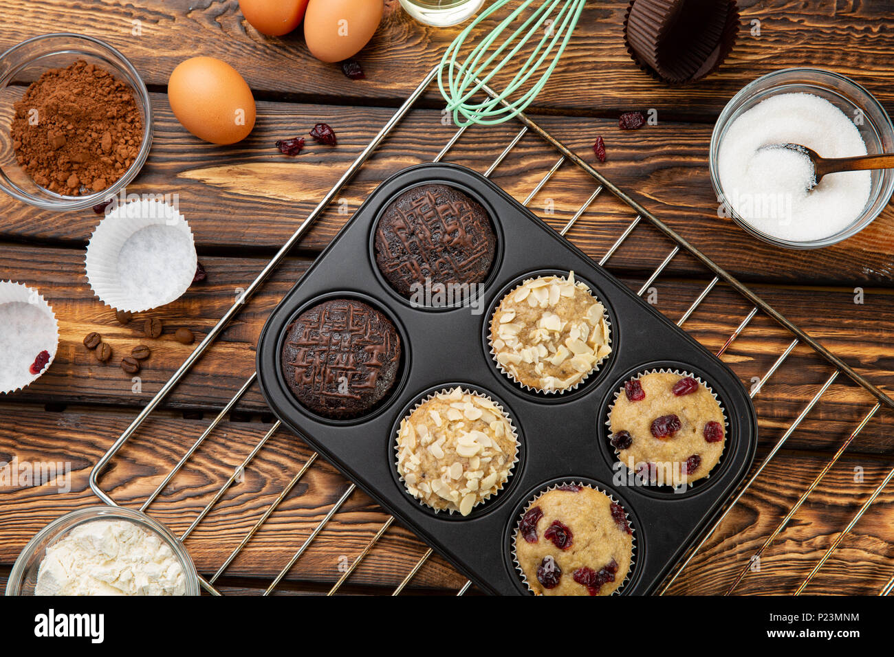 The process of making muffins in bright silicone forms. Cooking process ...