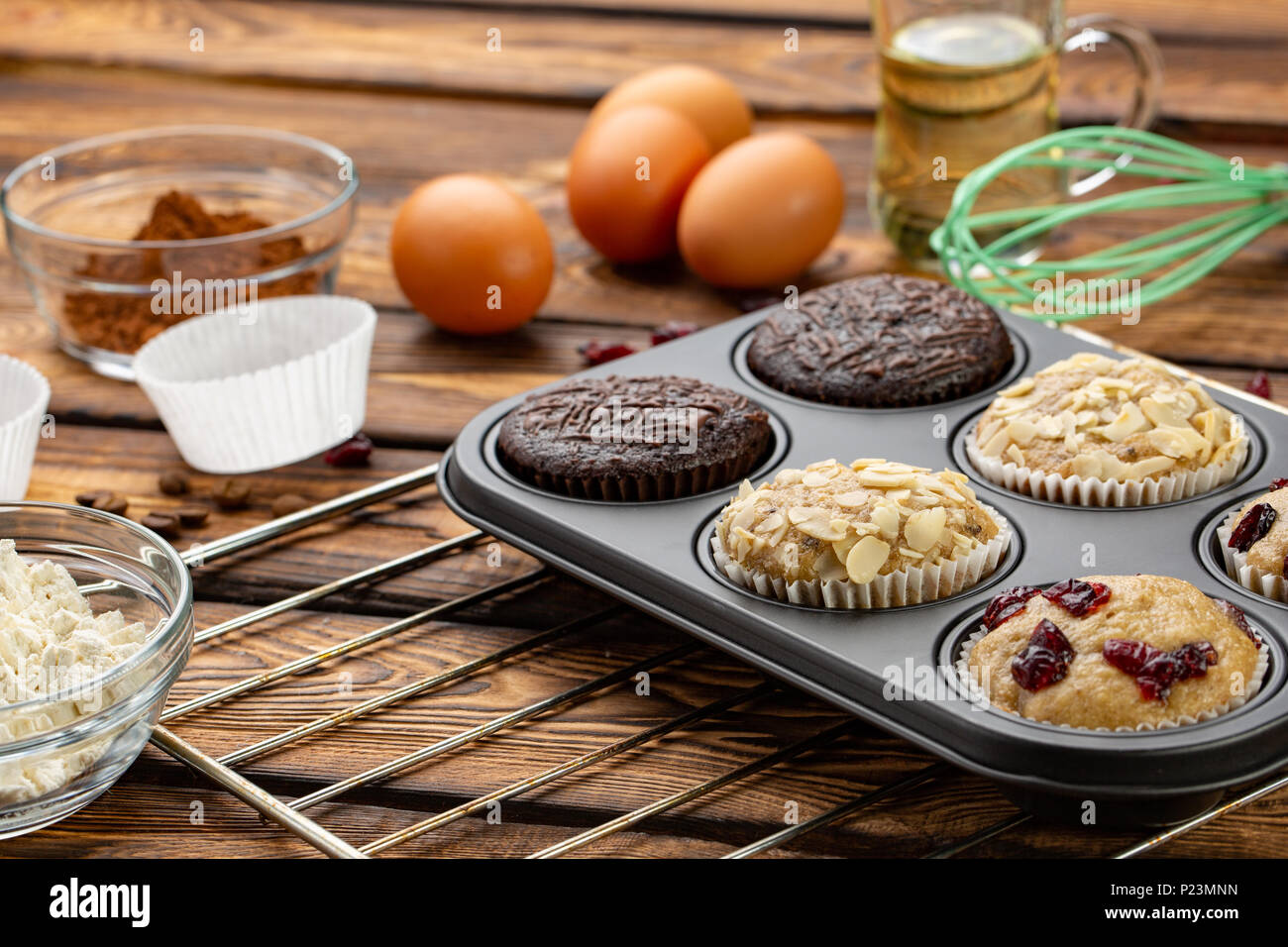 The process of making muffins in bright silicone forms. Cooking process ...