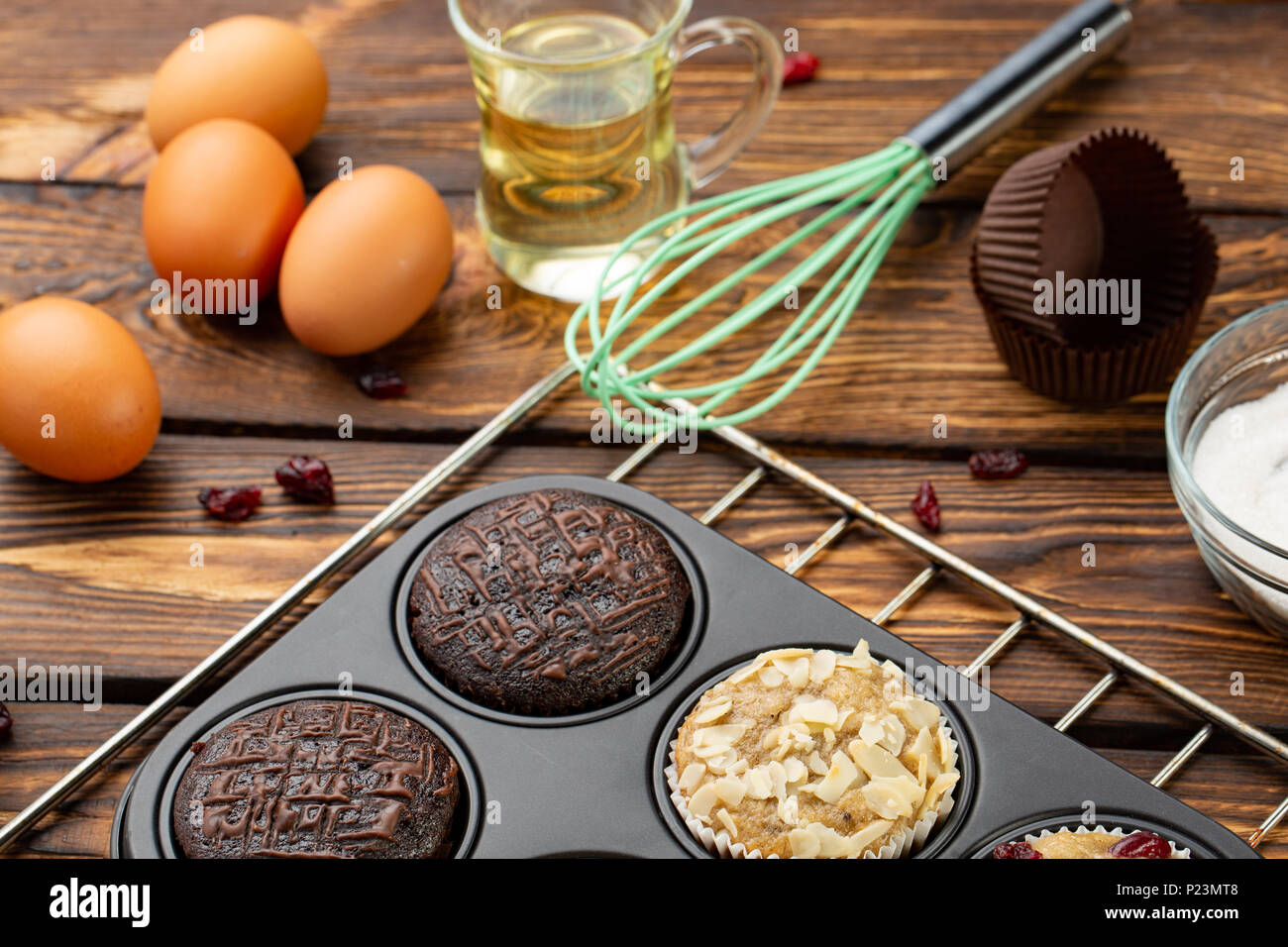 The process of making muffins in bright silicone forms. Cooking process ...