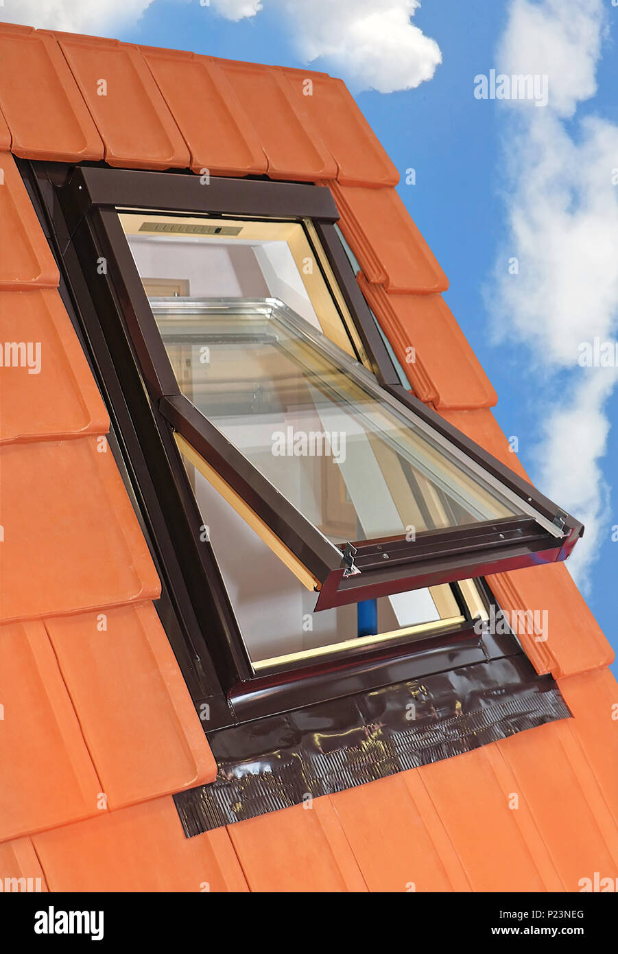 Open roof window with clouds sky on the side Stock Photo - Alamy