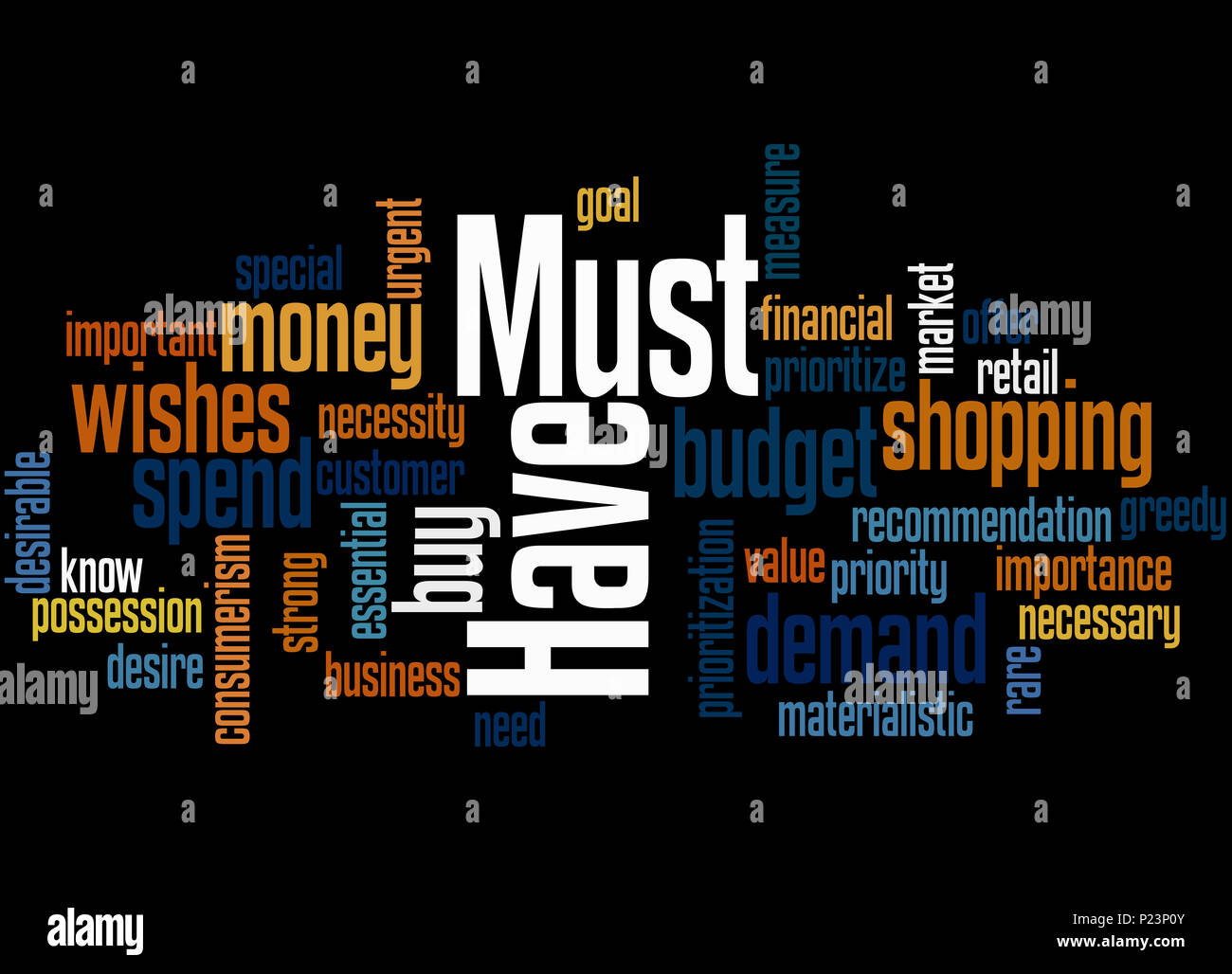 Must Have, word cloud concept on black background Stock Photo - Alamy