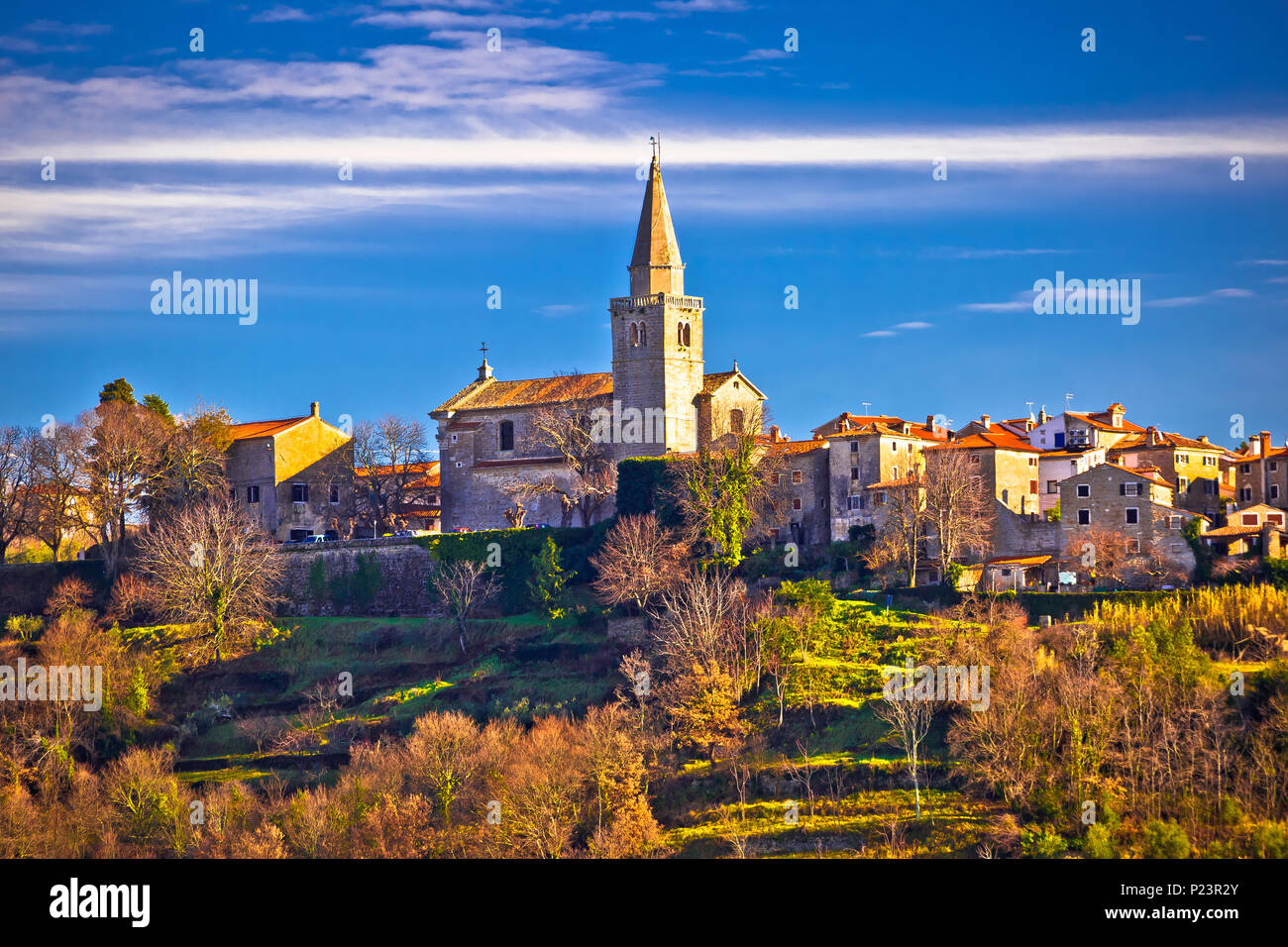 Idyllic hill village of Groznjan panoramic view, landscape and ...