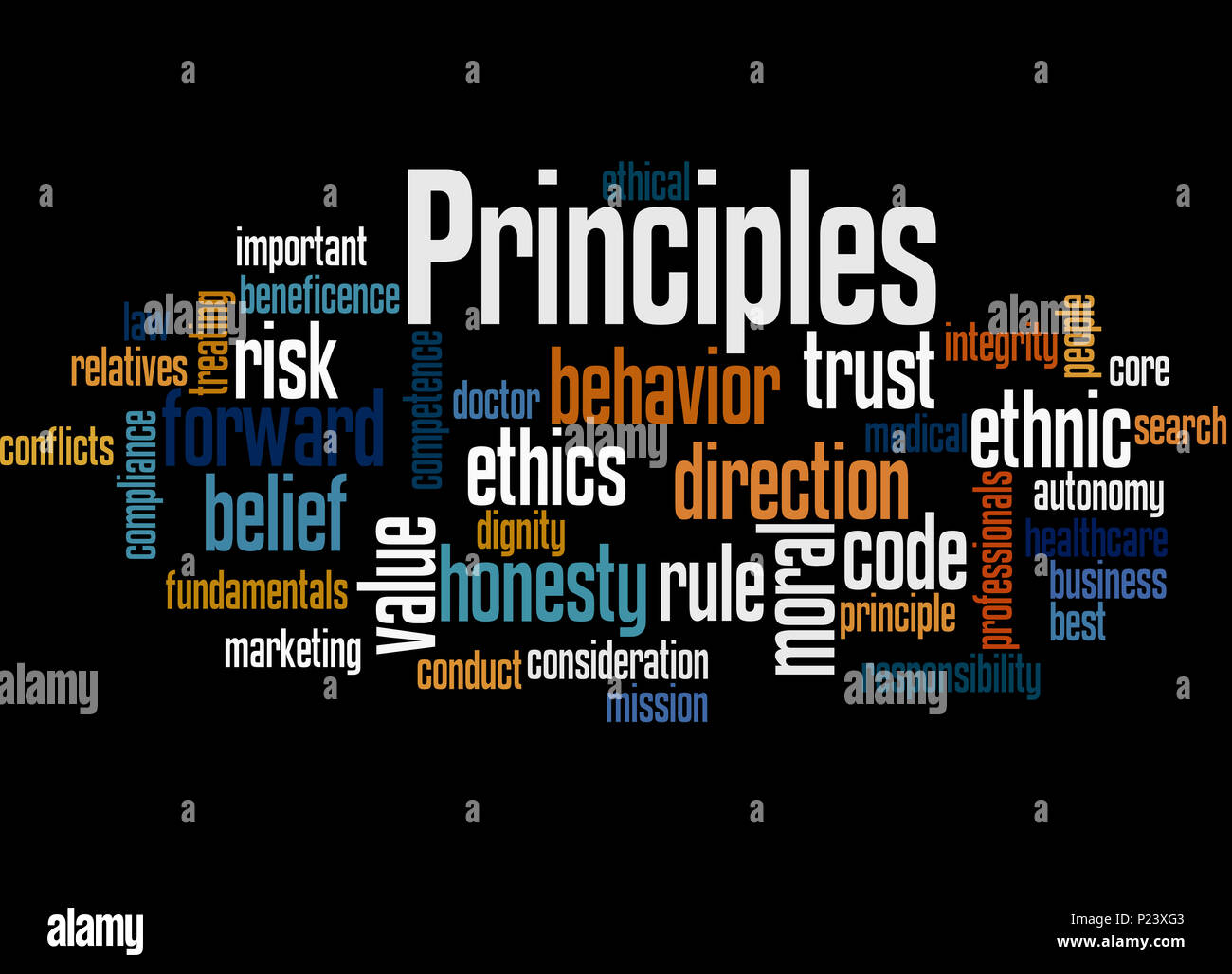 Principles, word cloud concept on black background Stock Photo - Alamy