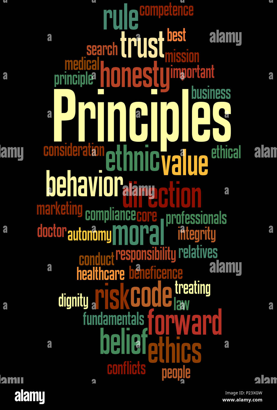 Principles, word cloud concept on black background Stock Photo - Alamy