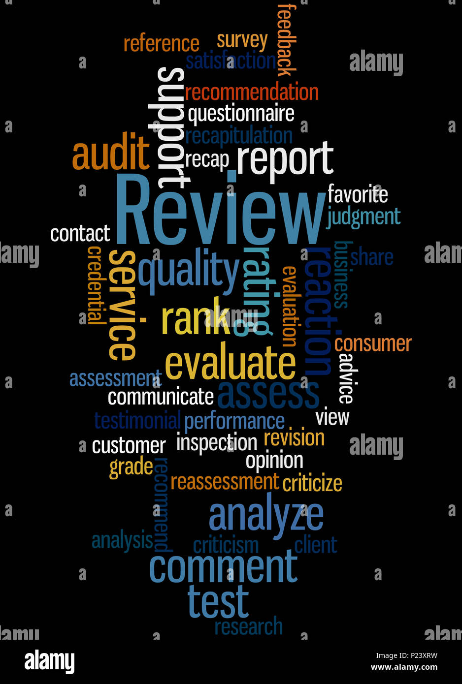 Review, word cloud concept on black background Stock Photo - Alamy