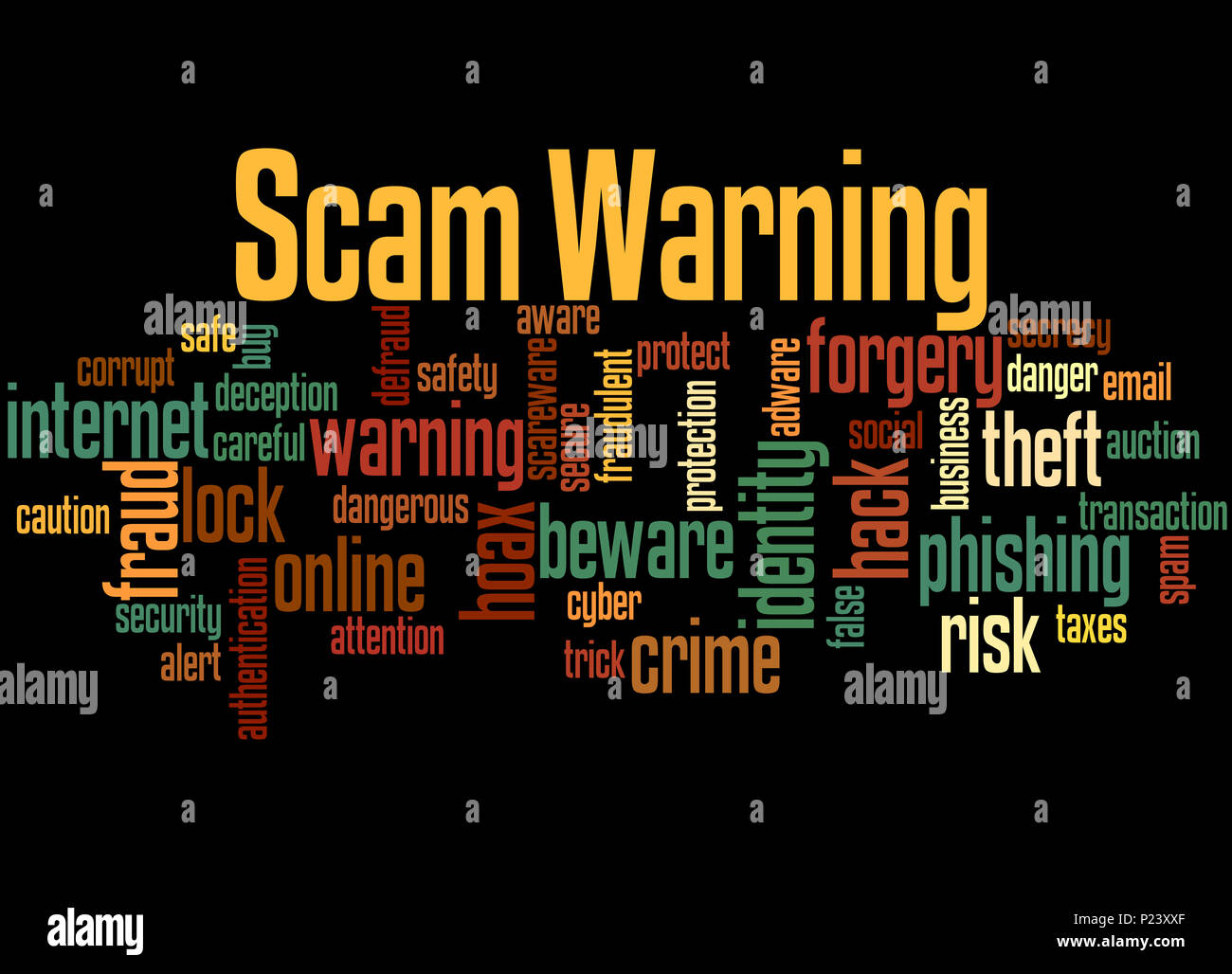 Scam Warning, word cloud concept on black background Stock Photo - Alamy
