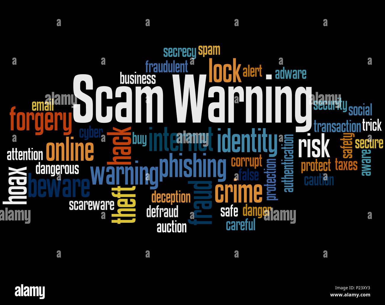 Scam Warning, word cloud concept on black background Stock Photo - Alamy