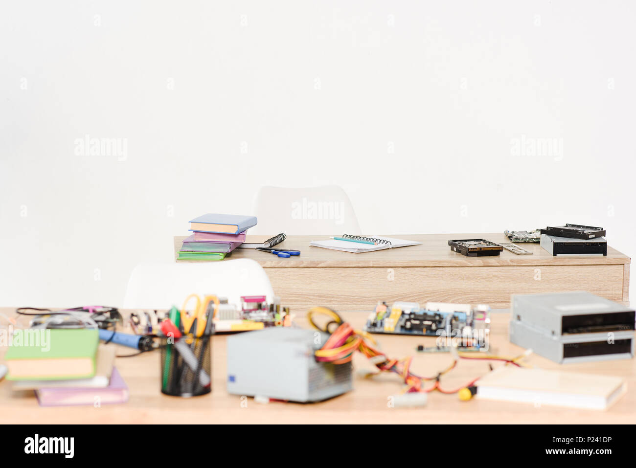 computer power supply and motherboard on tables in living room Stock ...