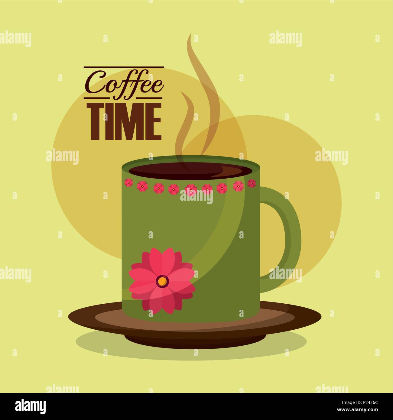 green cup flower decoration coffee time vector illustration Stock ...