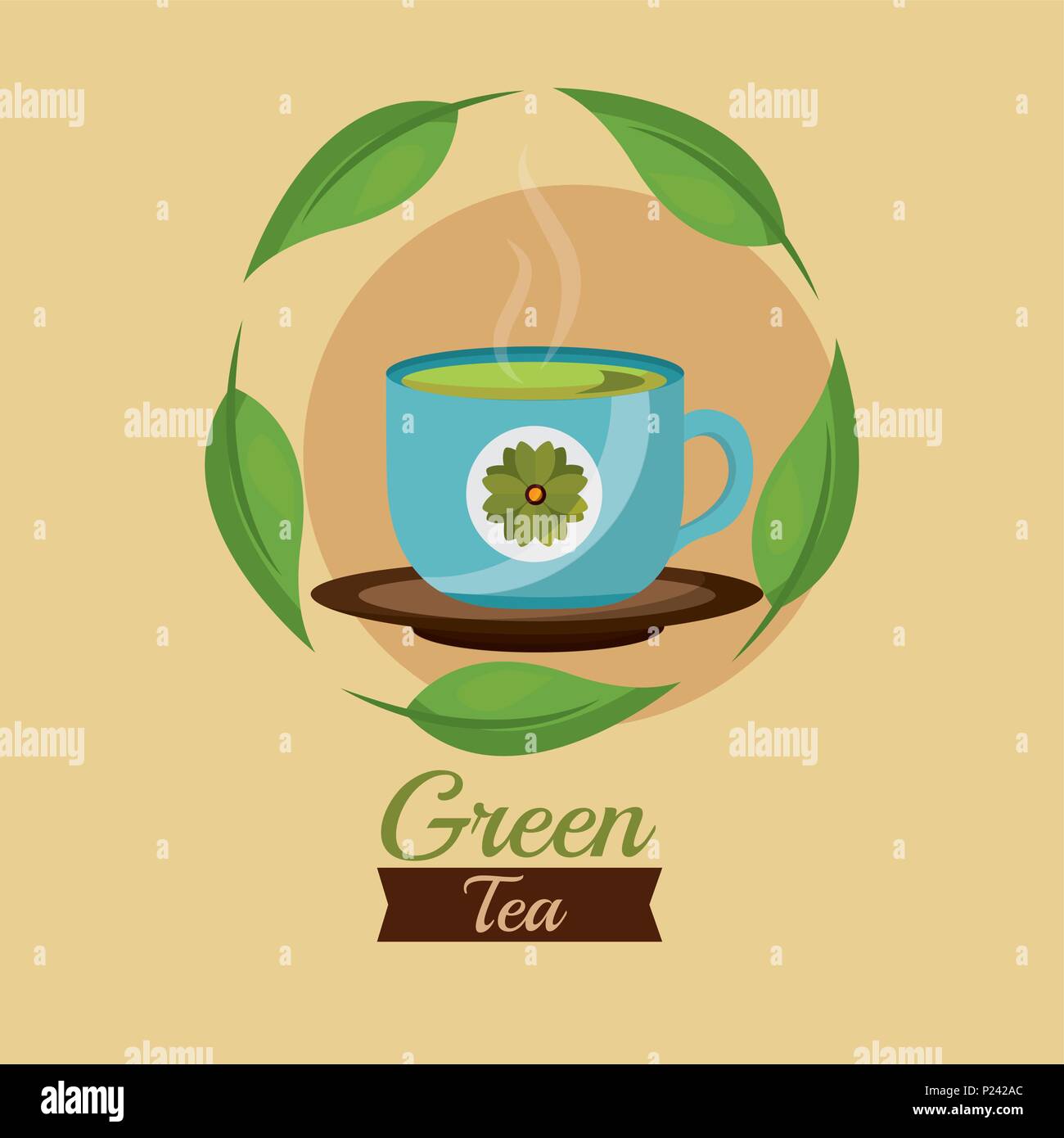 green tea cup herbal leaves decoration vector illustration Stock Vector ...