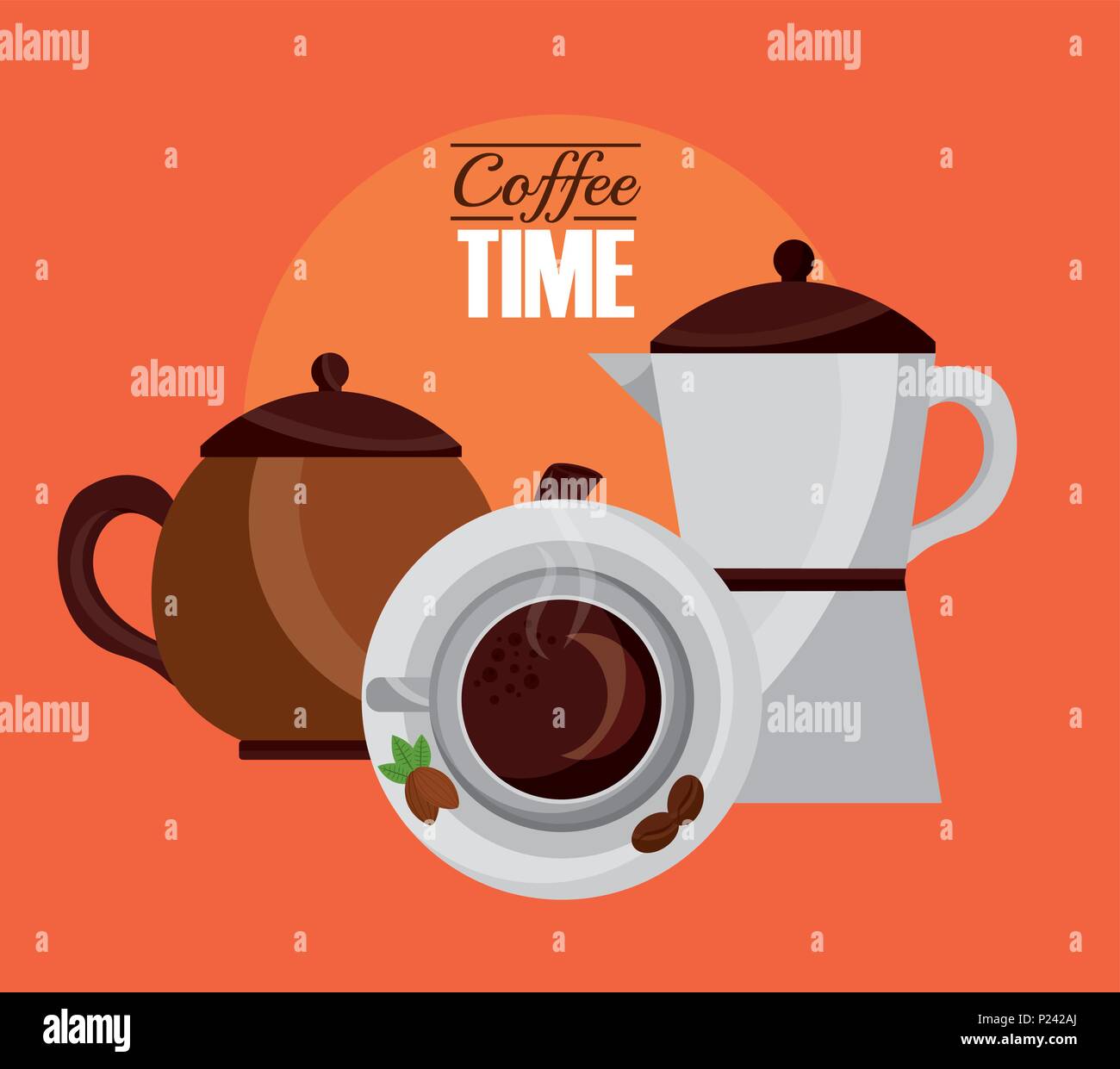 top view cup and coffee makers fresh drink vector illustration Stock ...