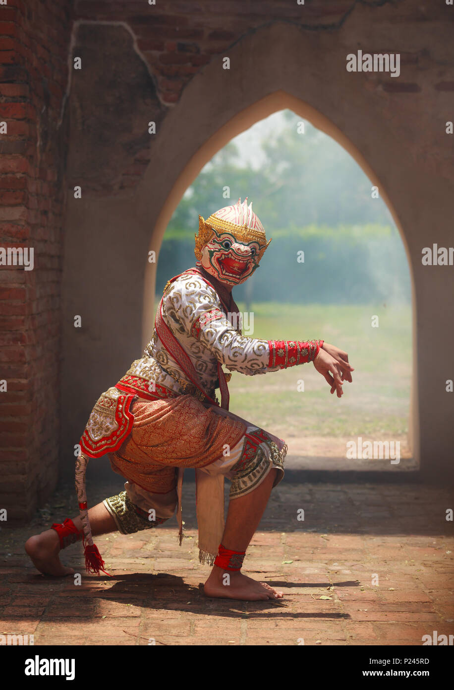 Hanuman (monkey god) in Khon or Traditional Thai Pantomime as a ...