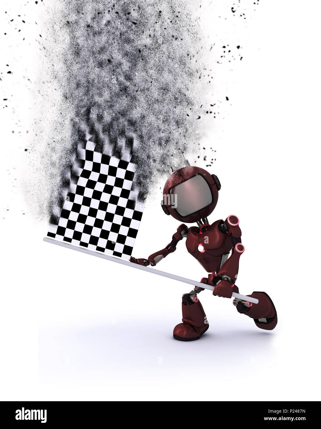 3D render of a robot with a chequered flat with speed effect Stock ...