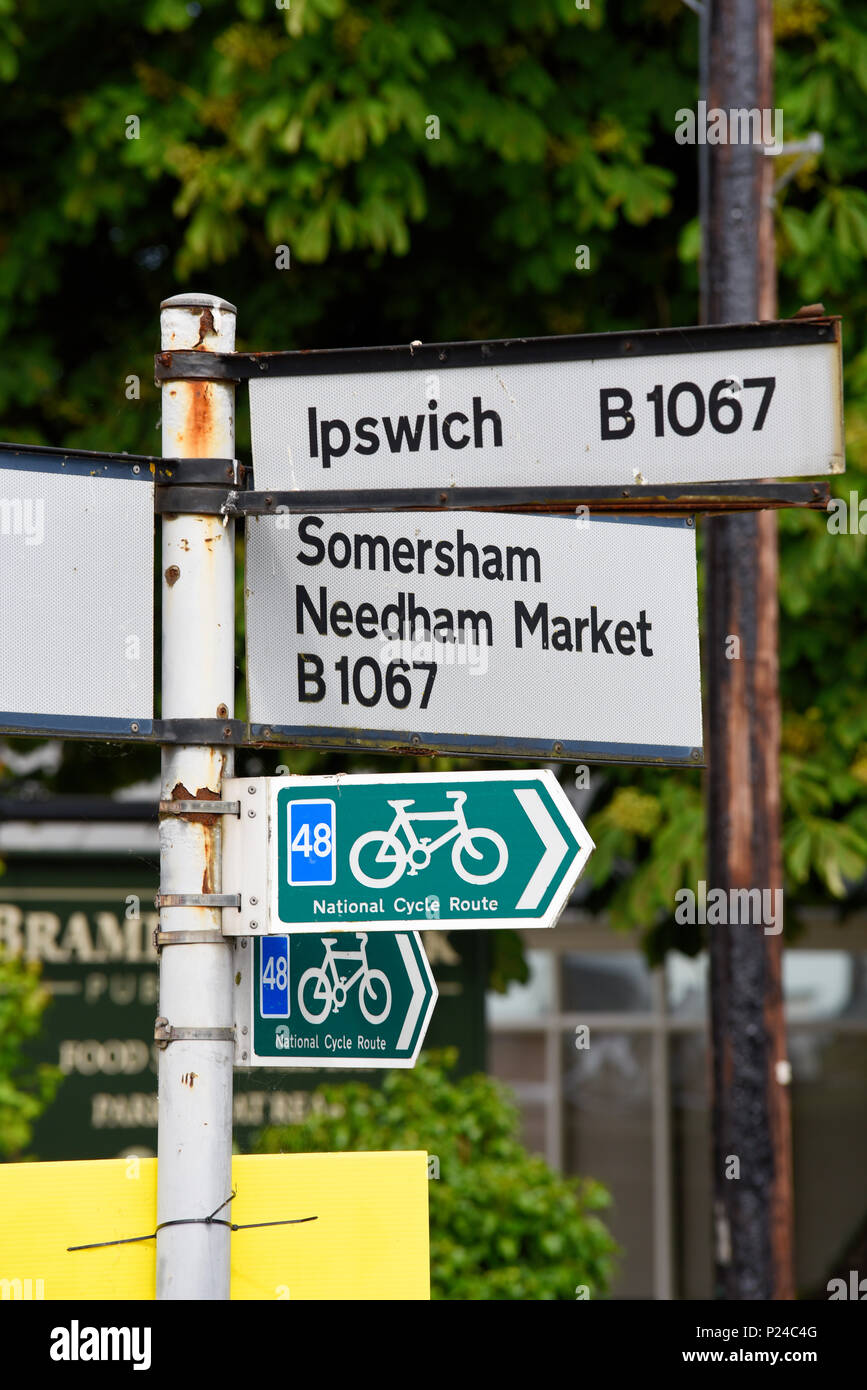 National Cycle Route 48 direction sign. Bramford, Suffolk, UK ...
